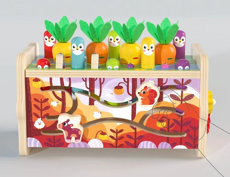 Pisicuță Multifuncțională din lemn, Roți Motrice, Joc Ciocan ...