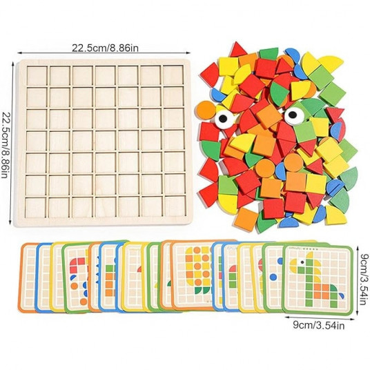 Set de 120 de Blocuri de constructie mozaic din lemn, 20 de carduri si ...