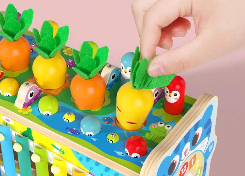 Pisicuță Multifuncțională din lemn, Roți Motrice, Joc Ciocan ...